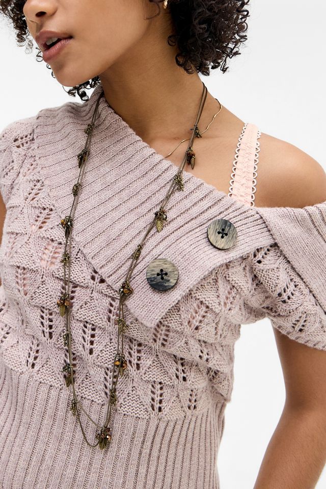 UO Asymmetric Neck Pointelle Knit Top | Urban Outfitters UK