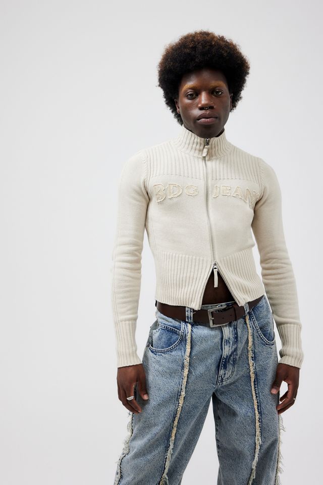 BDG Zip-Through Distressed Applique Knit Track Top | Urban Outfitters UK