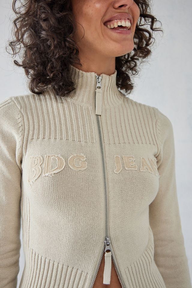 BDG Zip-Through Distressed Applique Knit Track Top | Urban Outfitters UK