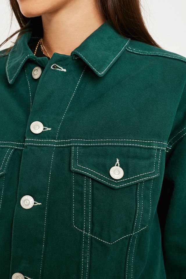BDG Green Contrast Stitch Western Trucker Jacket | Urban Outfitters UK
