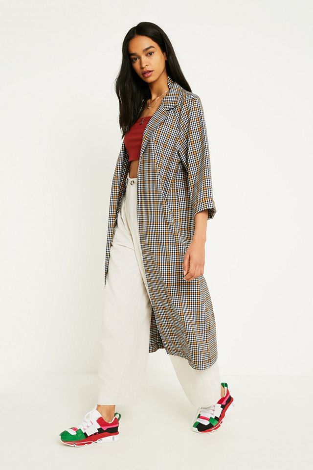 UO Yellow Check Duster Coat | Urban Outfitters UK