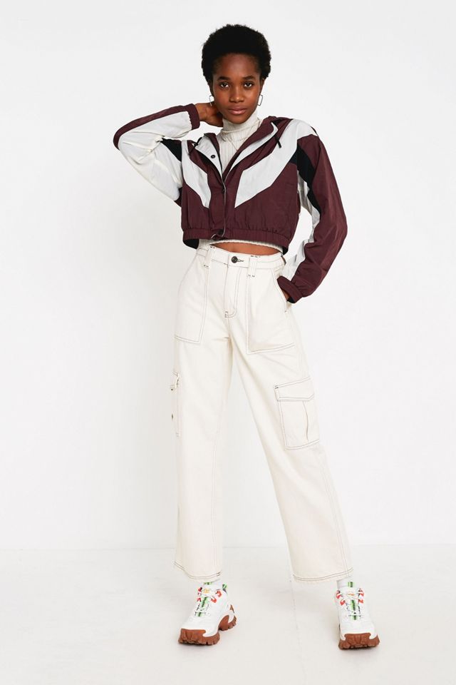 UO Mahoney Burgundy Crop Shell Jacket | Urban Outfitters UK