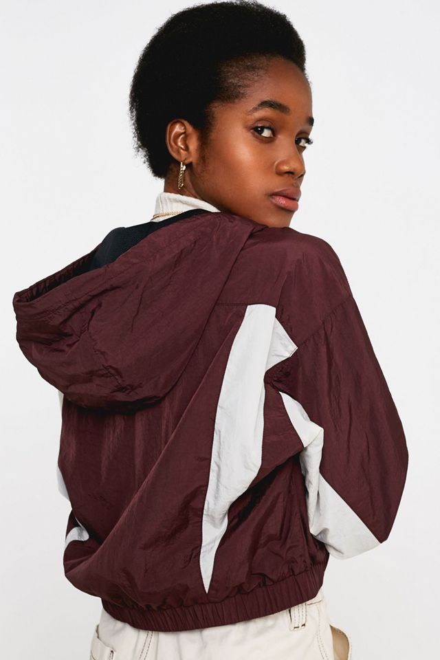 UO Mahoney Burgundy Crop Shell Jacket | Urban Outfitters UK