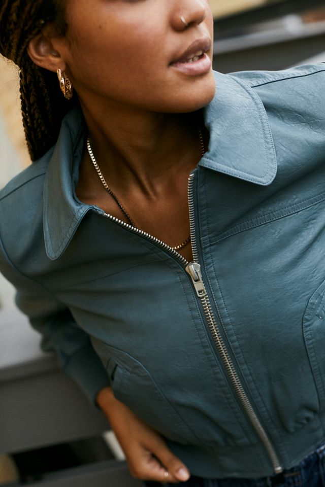 UO Jade 70s Faux-Leather Bomber Jacket | Urban Outfitters UK