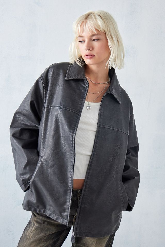 BDG Dex Detroit Black Faux Leather Workwear Jacket | Urban Outfitters UK
