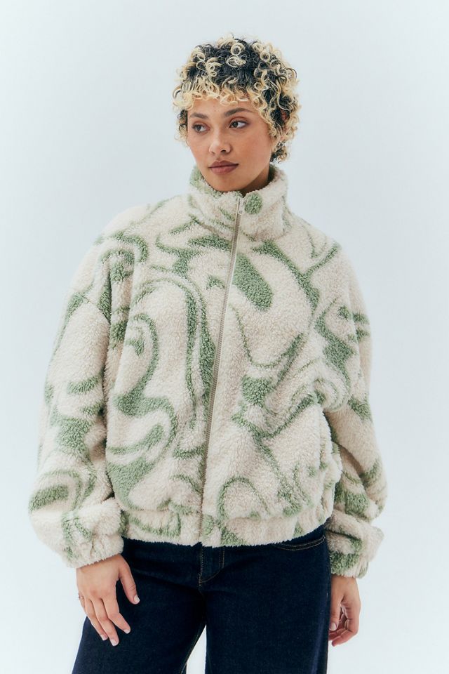 UO Olivia Zip-Through Sherpa Swirl Jacket | Urban Outfitters UK
