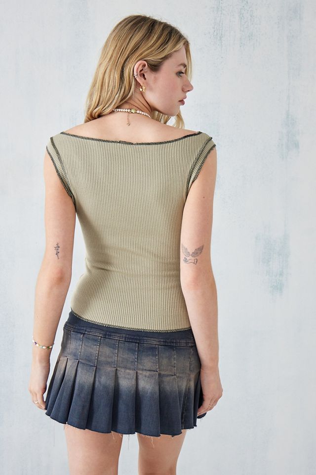 UO Taupe Ribbed Stamp Print Tank Top | Urban Outfitters UK