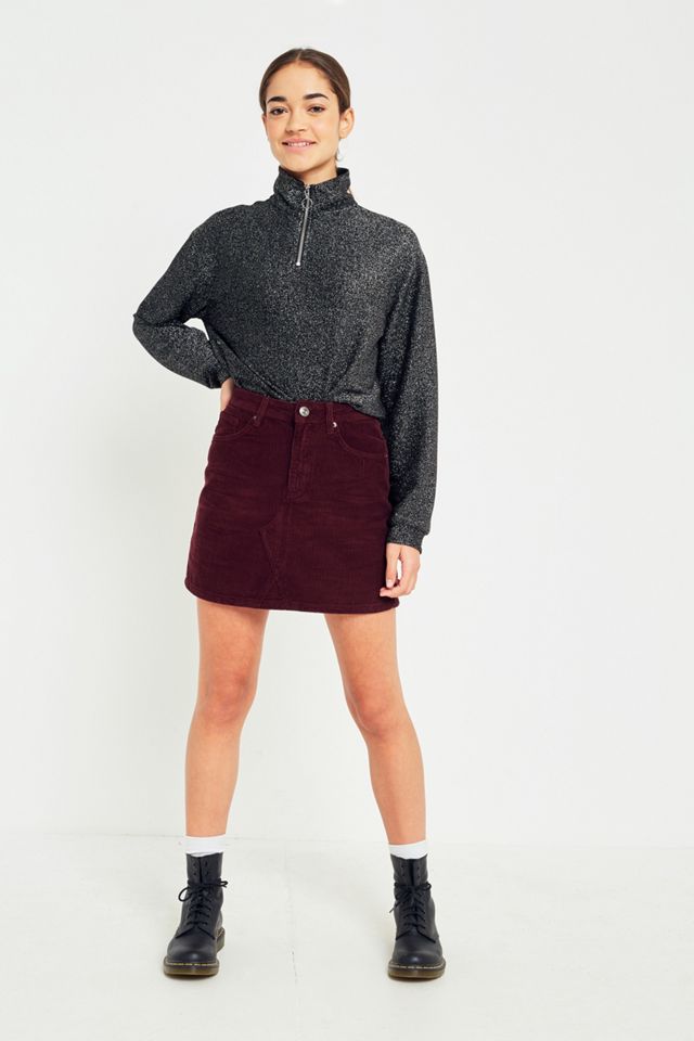 BDG Burgundy Notched Hem Corduroy Skirt | Urban Outfitters UK