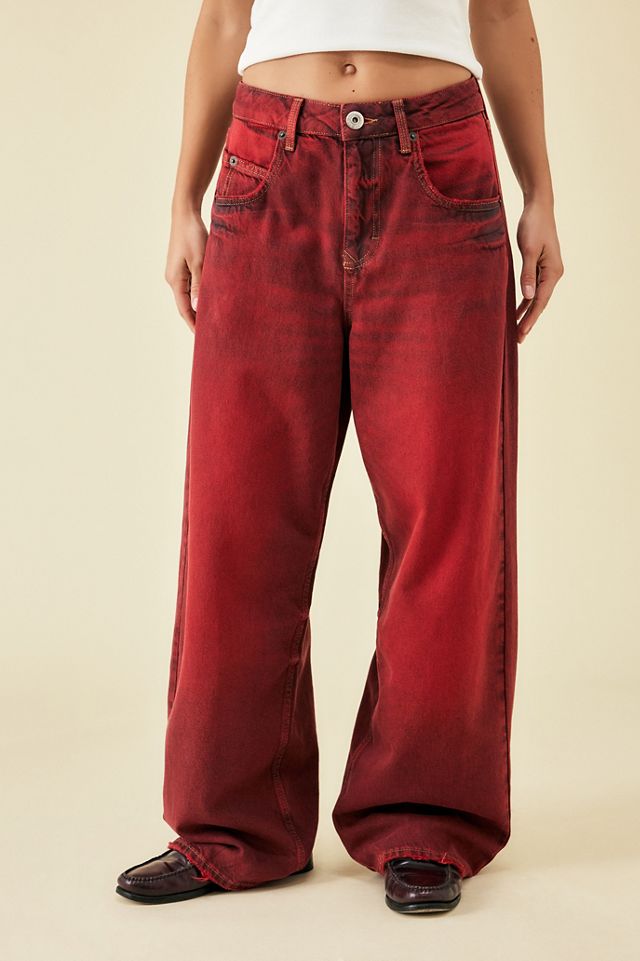 BDG Check Applique Red Jaya Baggy Jeans | Urban Outfitters UK