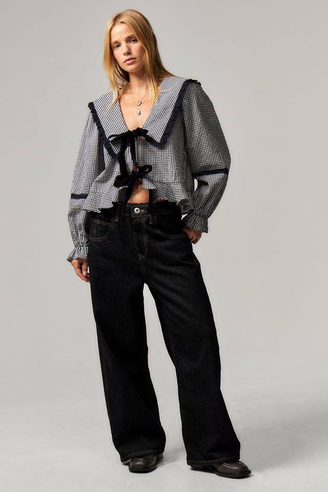 BDG Jaya Baggy Black Lace Trim Jeans | Urban Outfitters UK