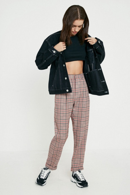 UO Bold Red Check Pleat Trousers | Urban Outfitters UK