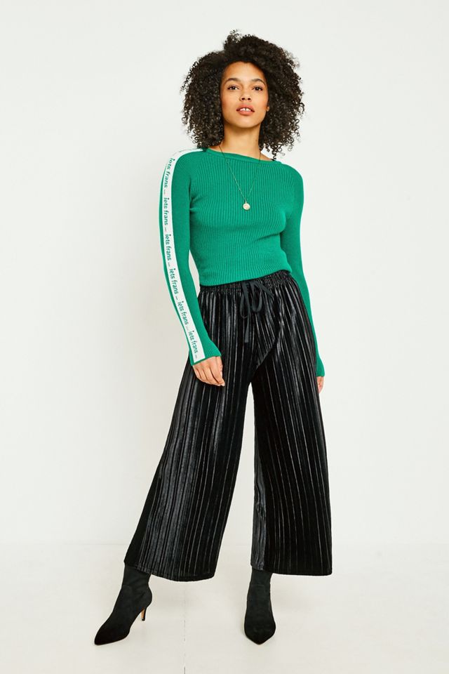 Light Before Dark Black Velvet Plisse Culottes | Urban Outfitters UK