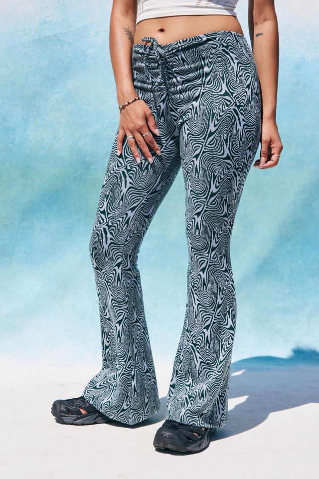 UO Swirl Ruched Front Cosy Flare Pants | Urban Outfitters UK