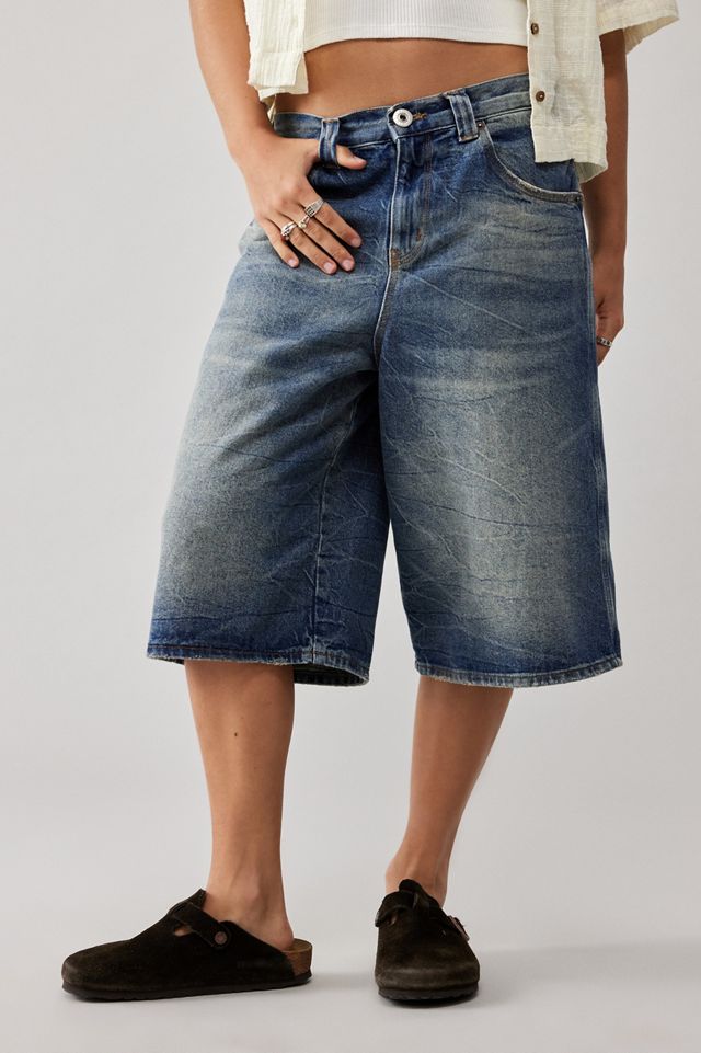 BDG Astrid Applique Blue Longline Jorts | Urban Outfitters UK