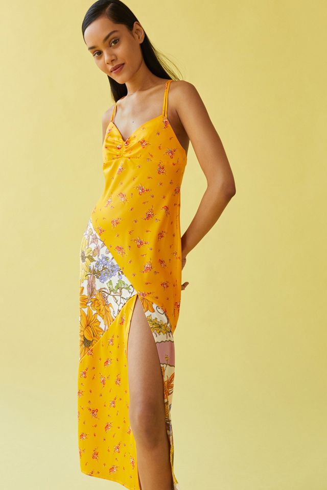 Uo Samira Yellow Floral Midi Slip Dress Urban Outfitters Uk