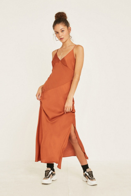 UO Rust Contrast Panel Slip Dress | Urban Outfitters UK