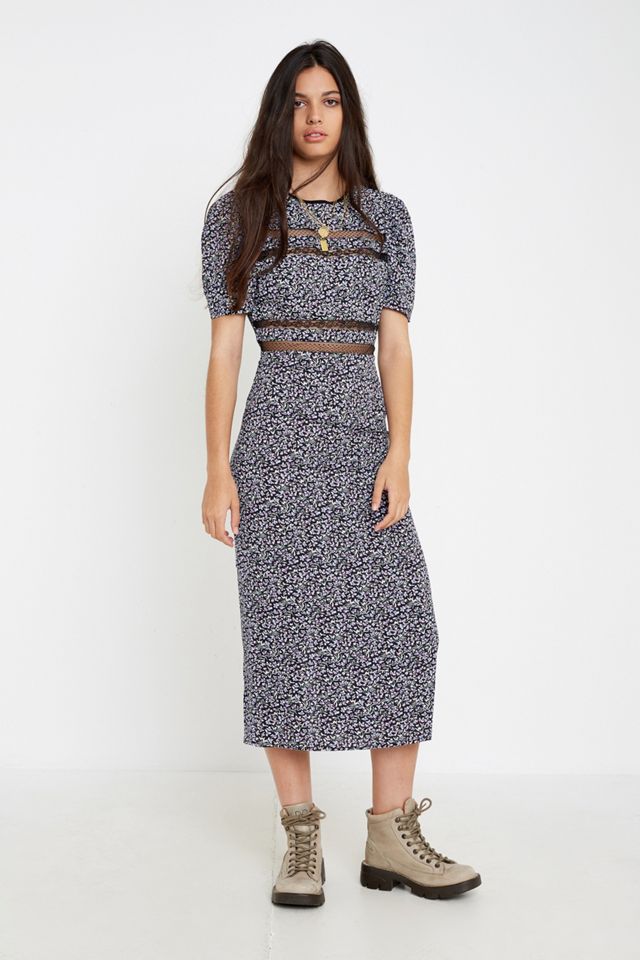 UO Emma Marie Leafy Print Midi Dress | Urban Outfitters UK