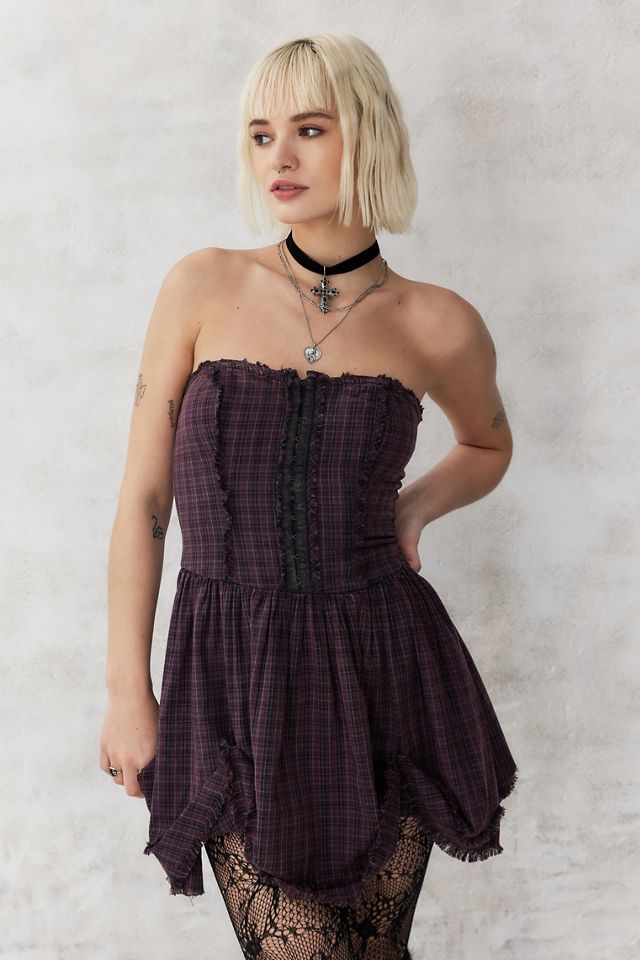 UO Jayden Check Puff Skirt Mini Dress | Urban Outfitters UK