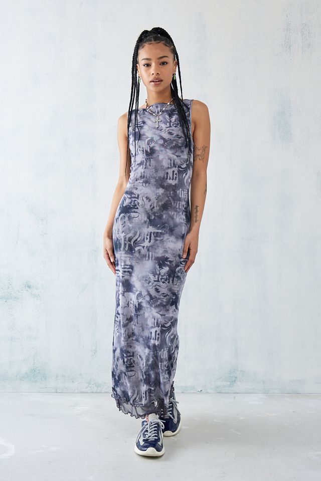 UO Pamela Mesh Slash Neck Maxi Dress | Urban Outfitters UK