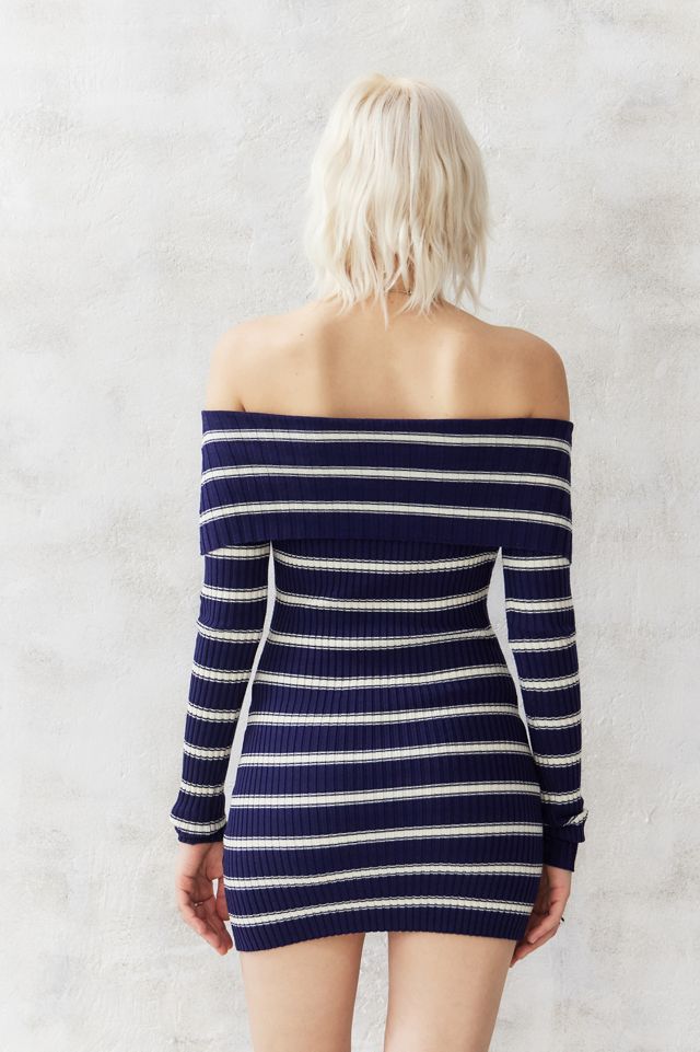 UO Tori Striped Off-The-Shoulder Knit Mini Dress | Urban Outfitters UK
