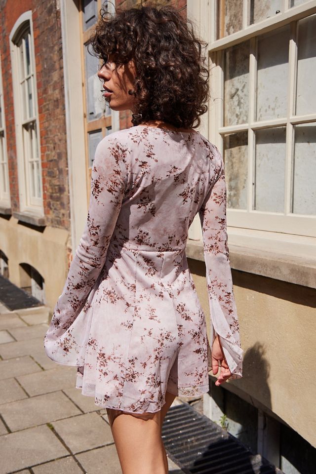 UO Eva Pink Mesh Floral Playsuit | Urban Outfitters UK