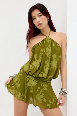 Silence + Noise Livvy Devoré Neckholder-Skort-Kleid | Urban Outfitters DE