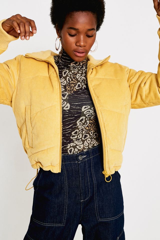 UO Mustard Chevron Corduroy Puffer Jacket | Urban Outfitters UK