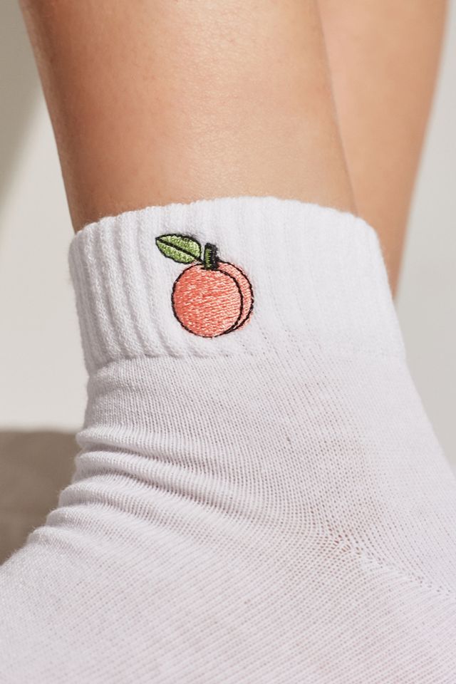 UO Embroidered Peach Trainer Socks | Urban Outfitters UK