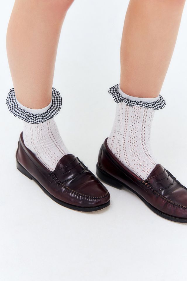Kimchi Blue Gingham Frill Pointelle Socks | Urban Outfitters UK
