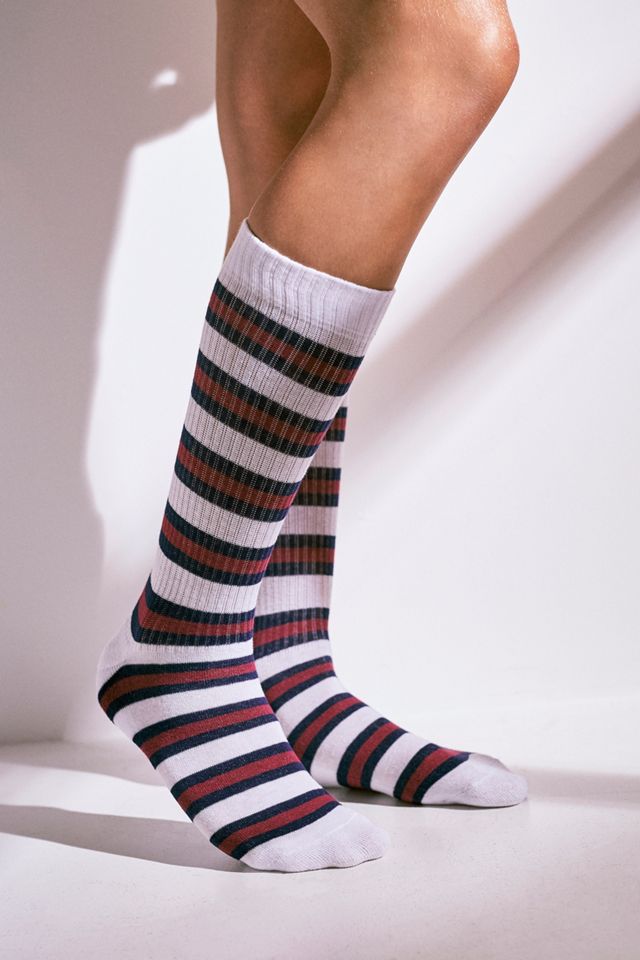 Burgundy Rugby Stripe Socks | Urban Outfitters UK