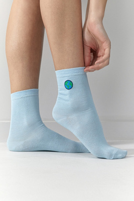 UO Embroidered Earth Crew Socks | Urban Outfitters UK