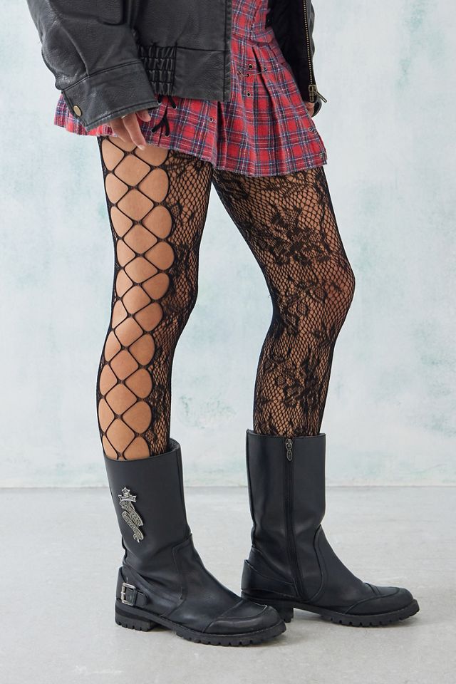 Out From Under Side Cut-Out Fishnet & Lace Tights | Urban Outfitters UK
