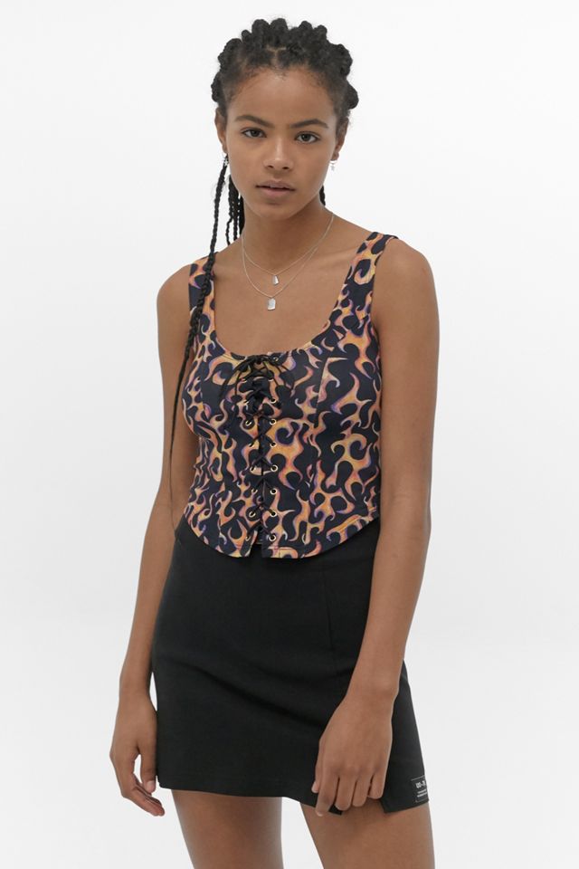UO Flame Print Lace-Up Corset Top | Urban Outfitters UK