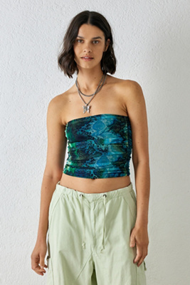 UO Ruched Mesh Tube Top | Urban Outfitters UK