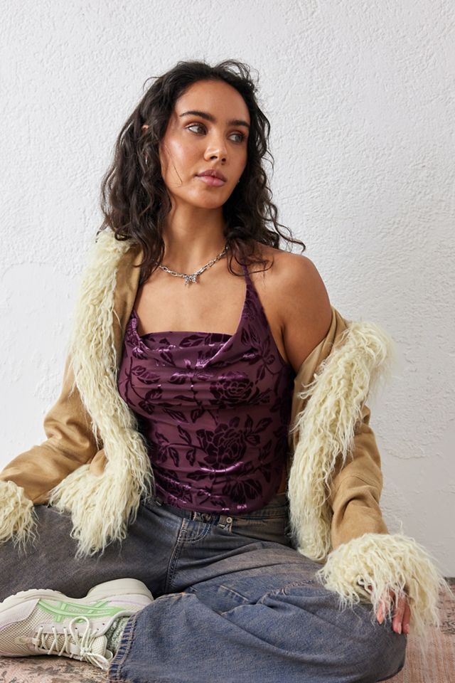 UO Bella Devore Velvet Cowl Neck Top | Urban Outfitters UK