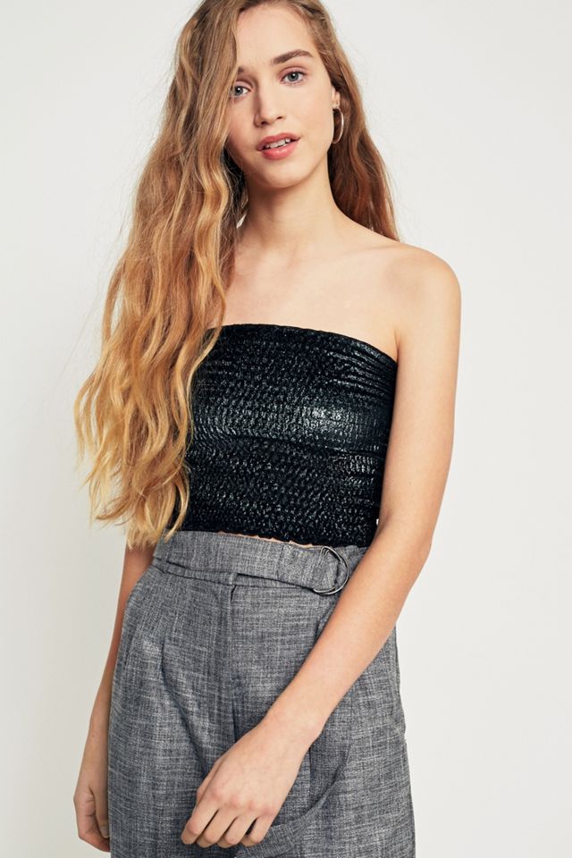 Light Before Dark Glitter Metallic Tube Top | Urban Outfitters UK