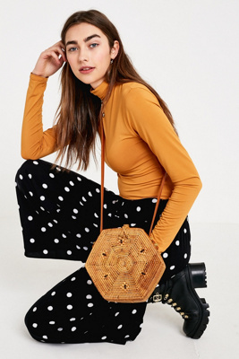 UO Structured Hexagon Wicker Straw Crossbody | Urban Outfitters UK