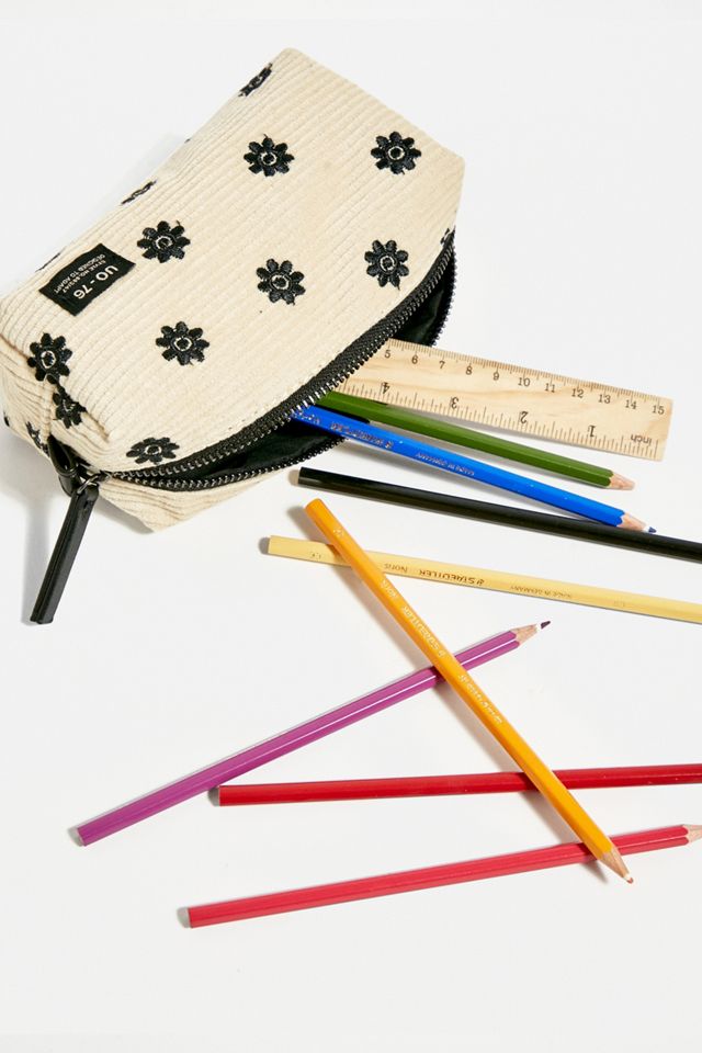 UO Corduroy Novelty Embroidered Pencil Case | Urban Outfitters UK