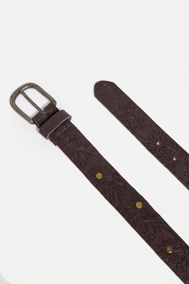 Embossed Floral Brown Leather Belt | Urban Outfitters UK