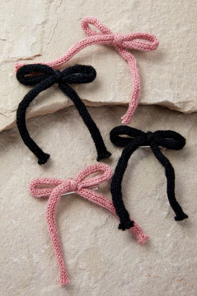 Knitted Bow Hair Clips 4-Pack | Urban Outfitters UK