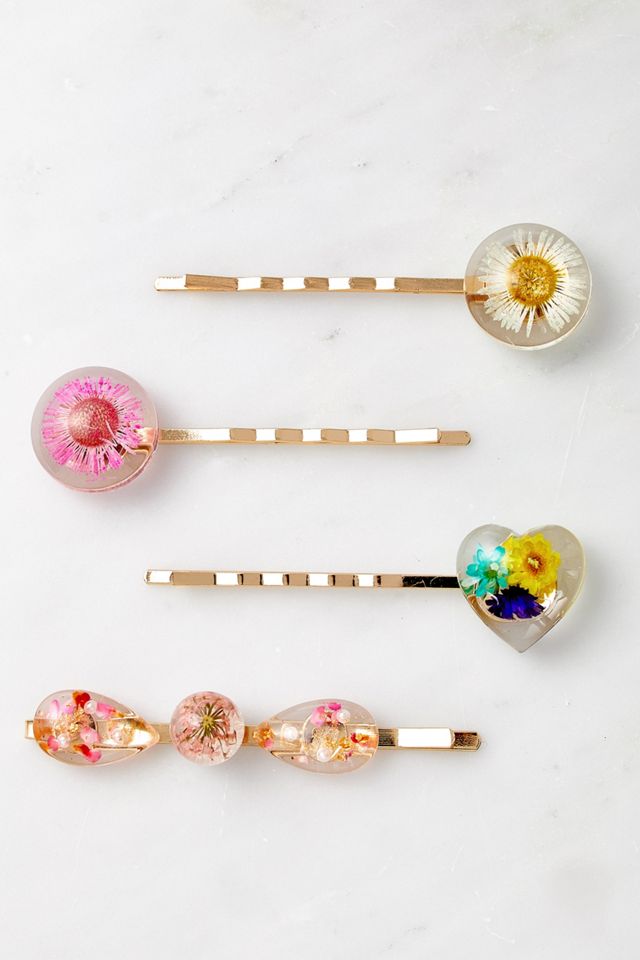 Pressed Flowers Hair Slides 4-Pack | Urban Outfitters UK