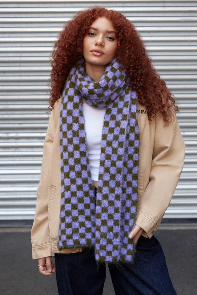 UO Fuzzy Check Scarf | Urban Outfitters UK