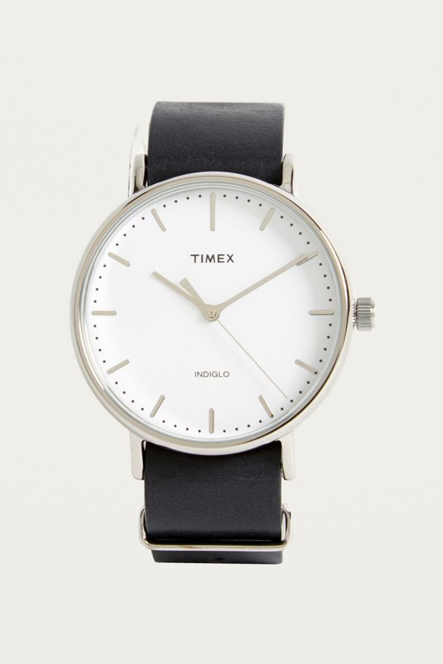 Timex Fairfield Black Leather Watch | Urban Outfitters UK