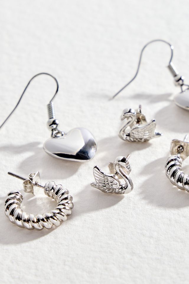 UO Swan & Heart Earrings 3-Pack | Urban Outfitters UK