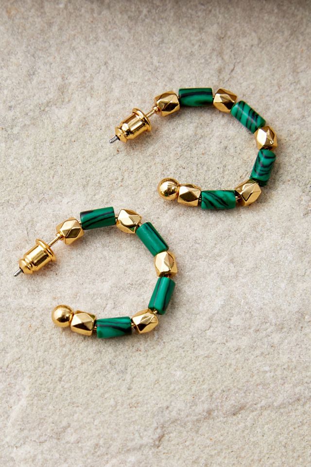Orelia London Malachite Beaded Hoops | Urban Outfitters UK
