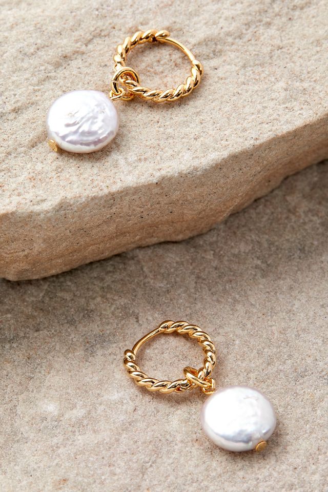 Orelia London Flat Pearl & Rope Hoops | Urban Outfitters UK