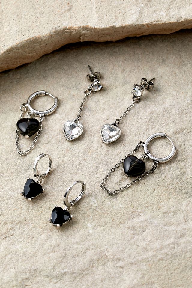 Silence + Noise Gem Heart Earrings 3-Pack | Urban Outfitters UK