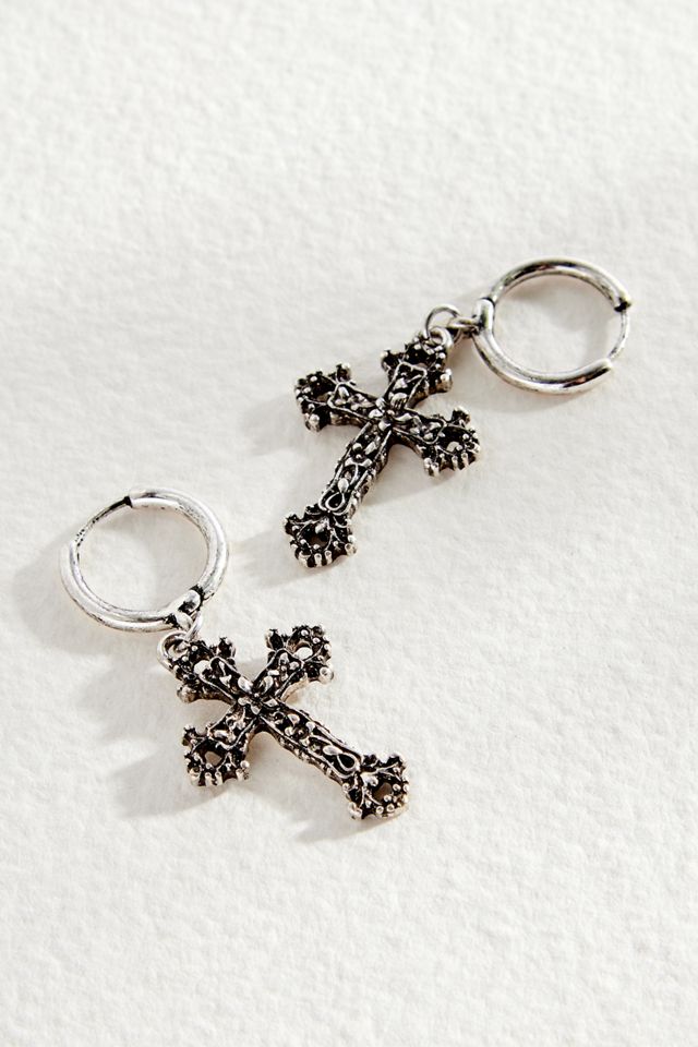 Silence + Noise Ornate Cross Hoop Earrings | Urban Outfitters UK
