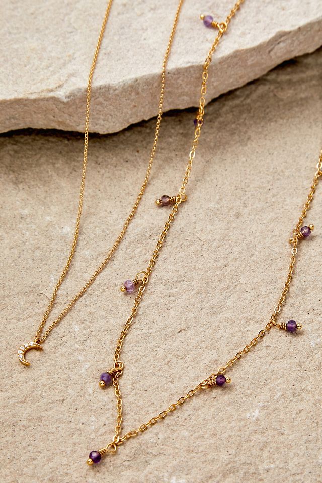 Luna Norte Amethyst Multilayer Chain Necklace | Urban Outfitters UK