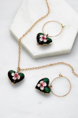 Enamel Heart Necklace & Earrings Set | Urban Outfitters UK
